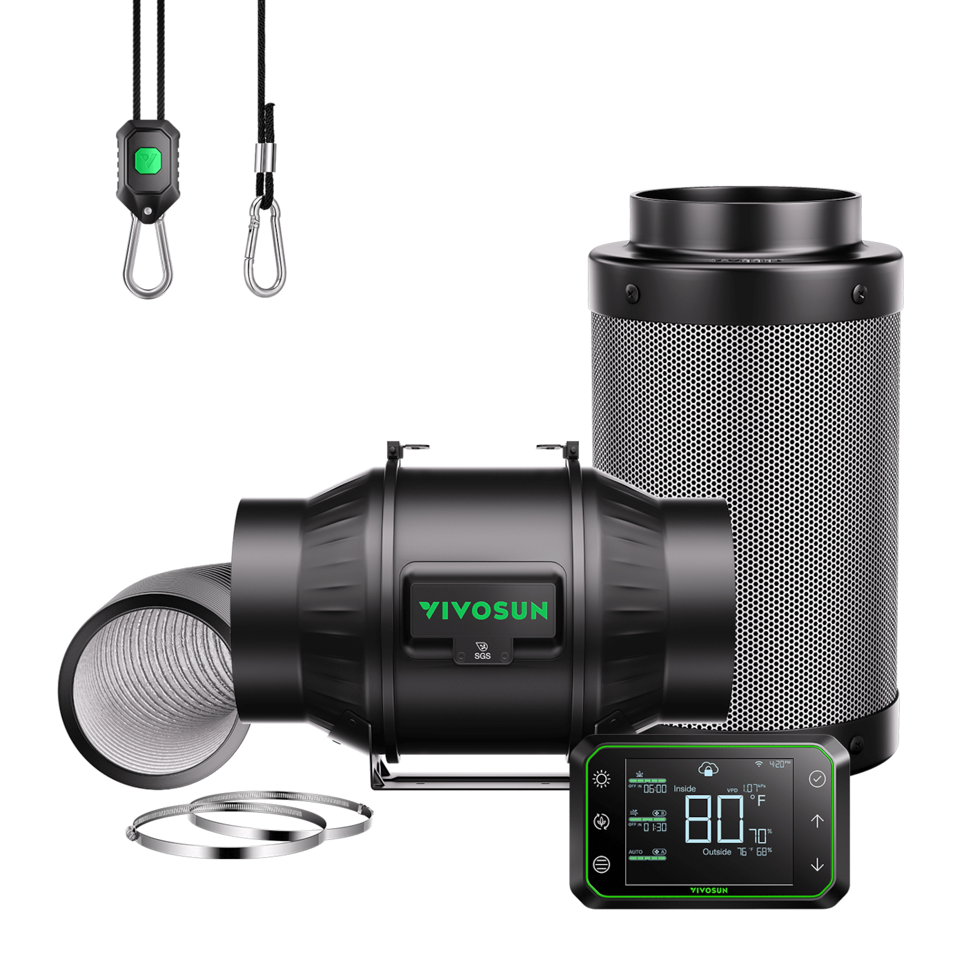 Smart Air Filtration Kit Pro 6″, AeroZesh T6 Inline Fan with E42A Temp ...