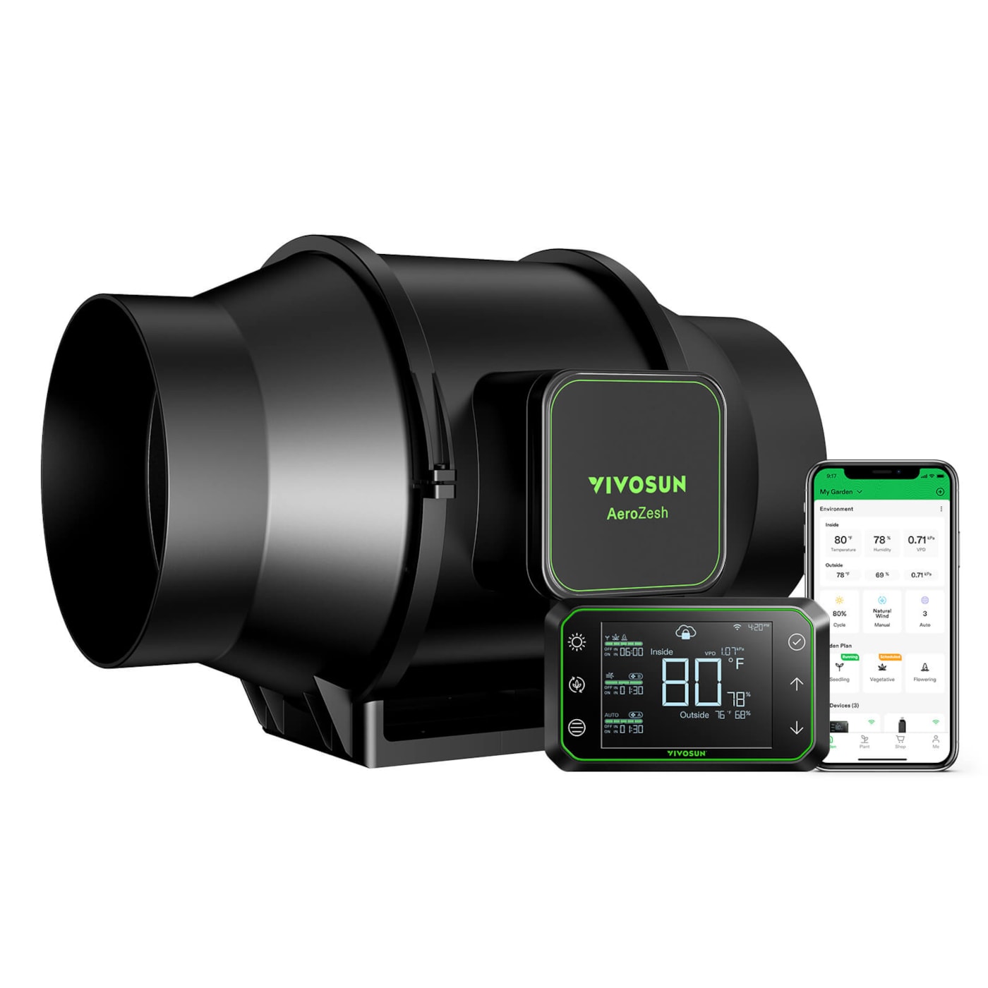 VIVOSUN AeroZesh S6 Inline Duct Fan and GrowHub E42