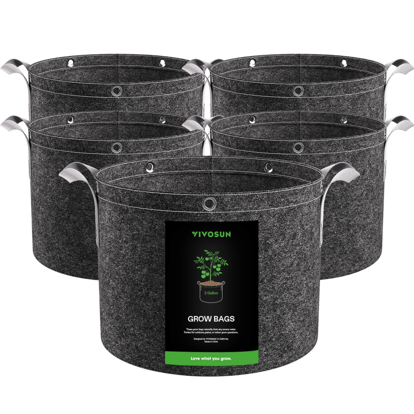 5 Gallon Grow Bags 5-Pack Black Thickened Nonwoven Fabric Pots with ...