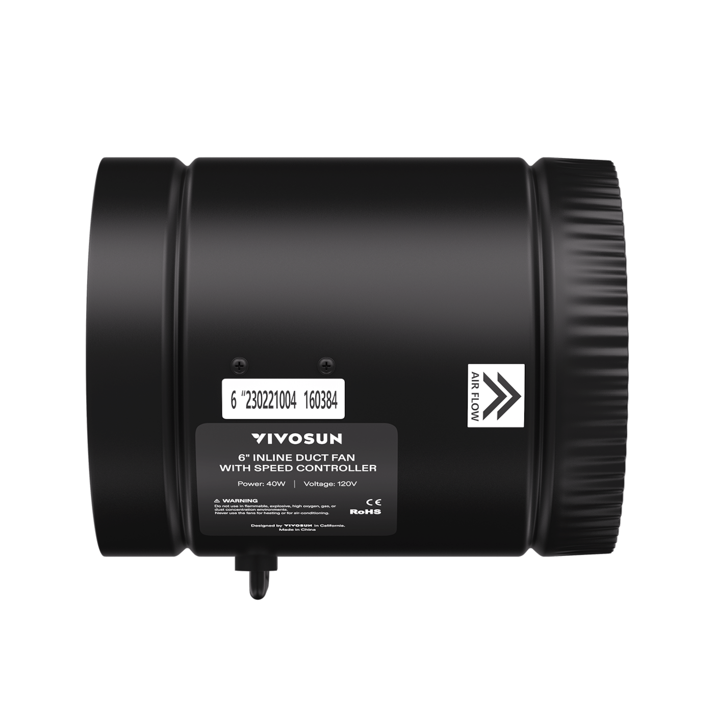 Inline Booster Duct Fan 6” 240 Cfm Black