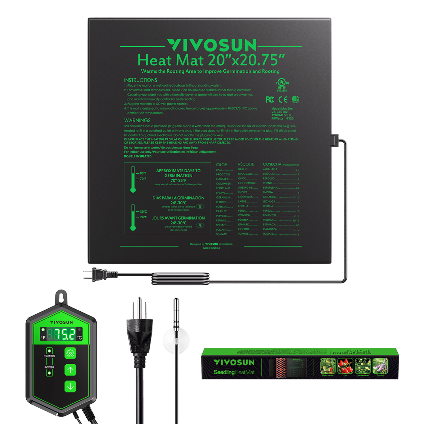 Vivosun Seedling Heat Mat Digital Thermostat Combo 20″ x 20.75″