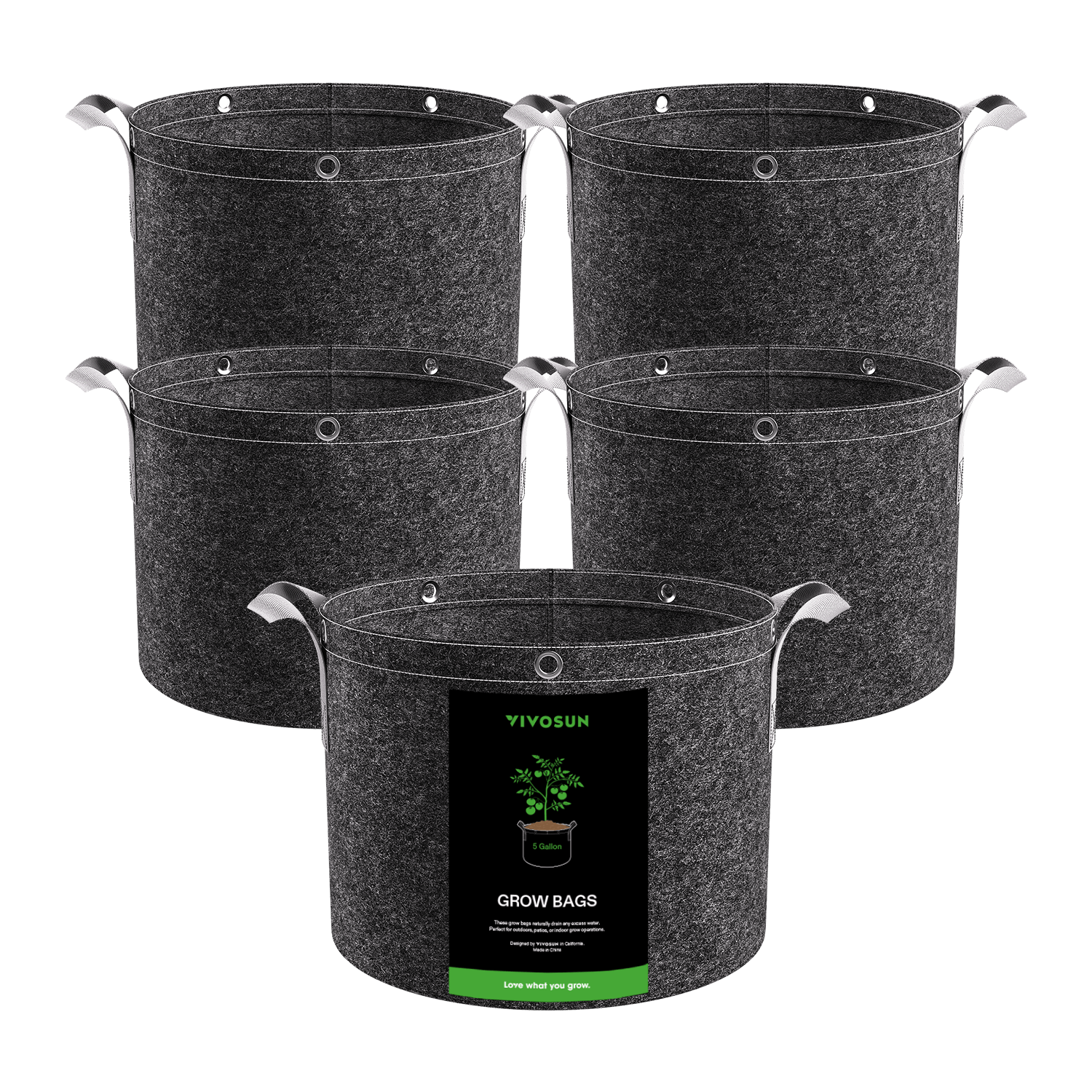 5 Gallon Grow Bags 5-Pack Black Thickened Nonwoven Fabric Pots with ...