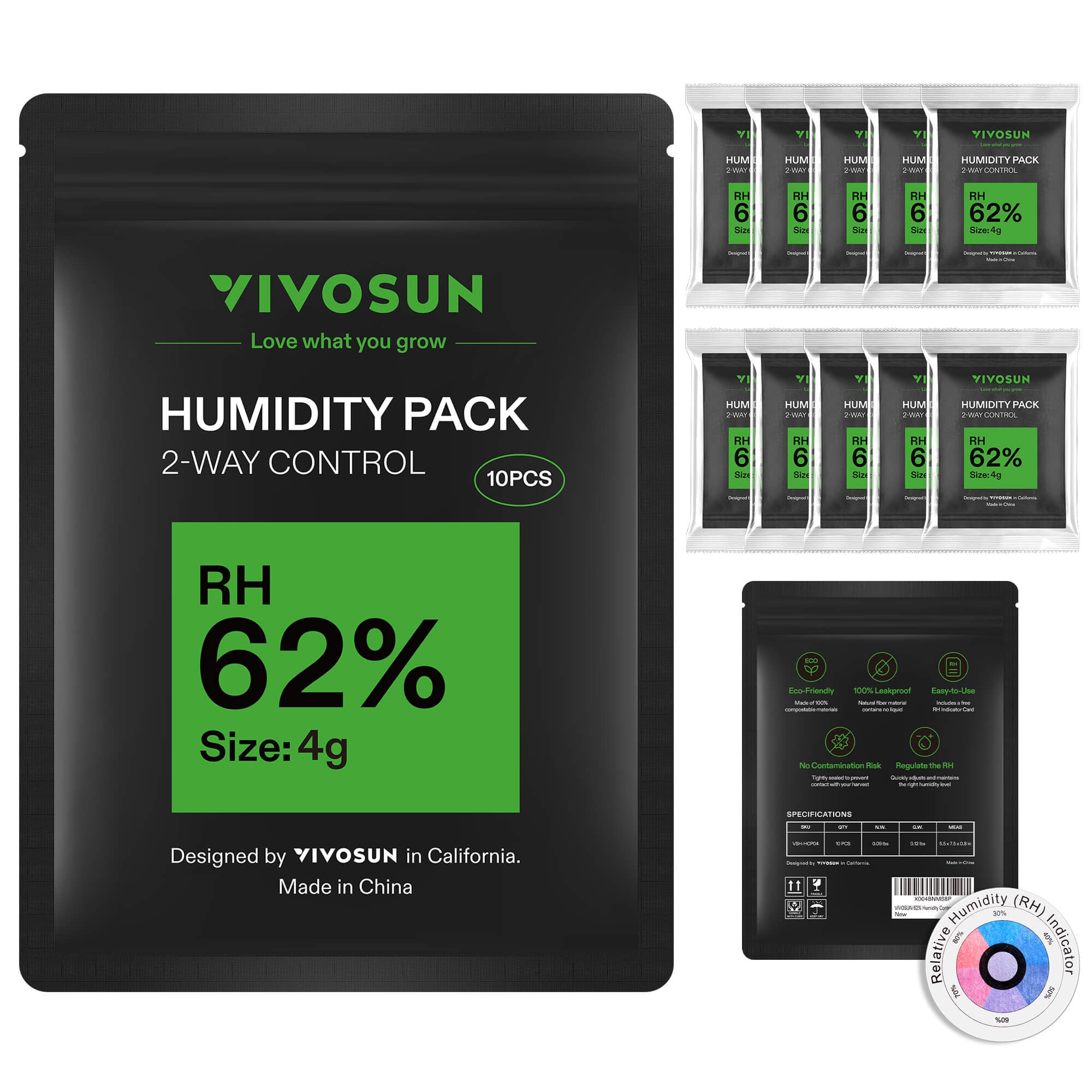 62% RH Two-Way Humidity Control Packs, Size 4 g, 10 Packs for Storing 1 ...