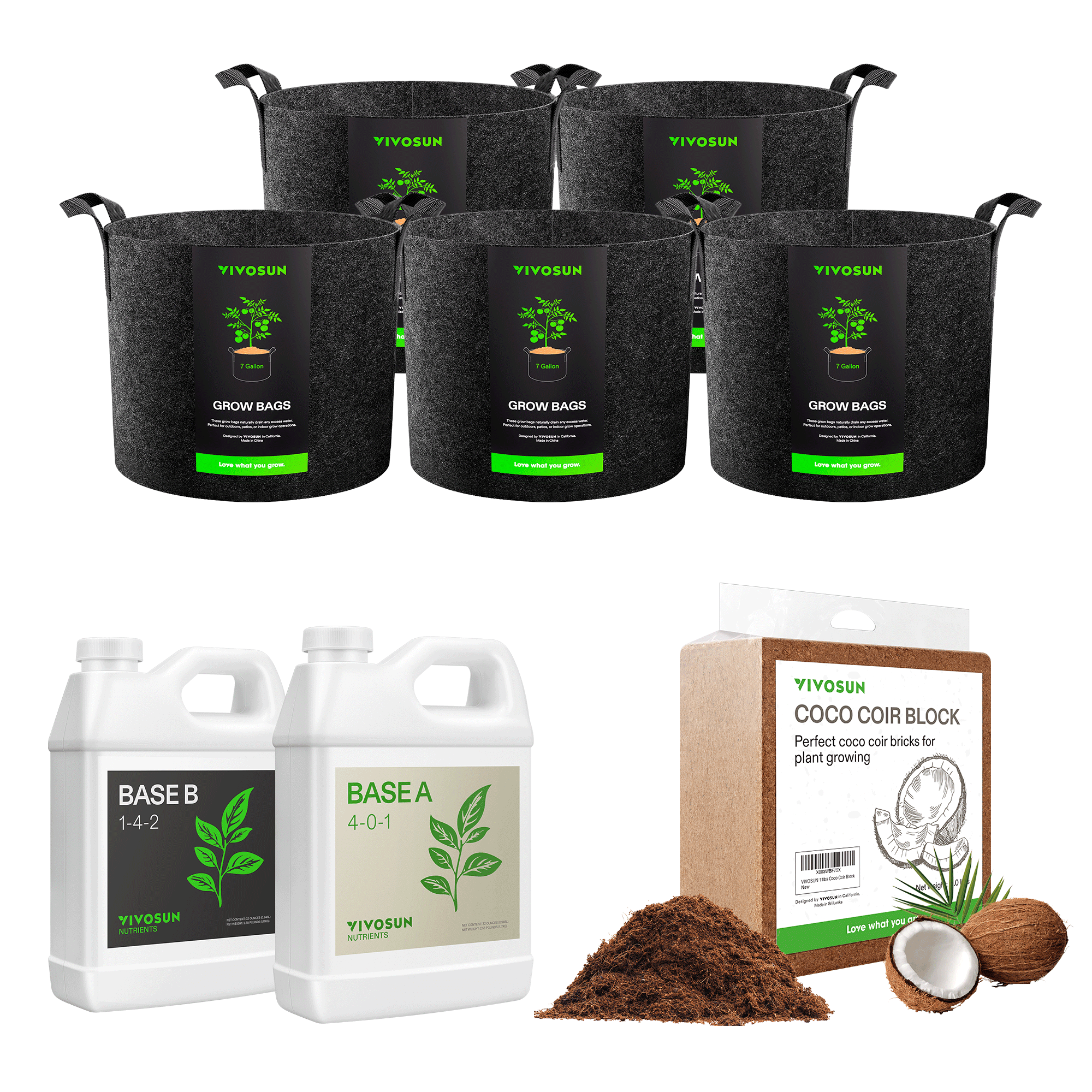 Grow Accessory Kit, with 5-Pack 7 Gallon Black Grow Bags, 32oz ...
