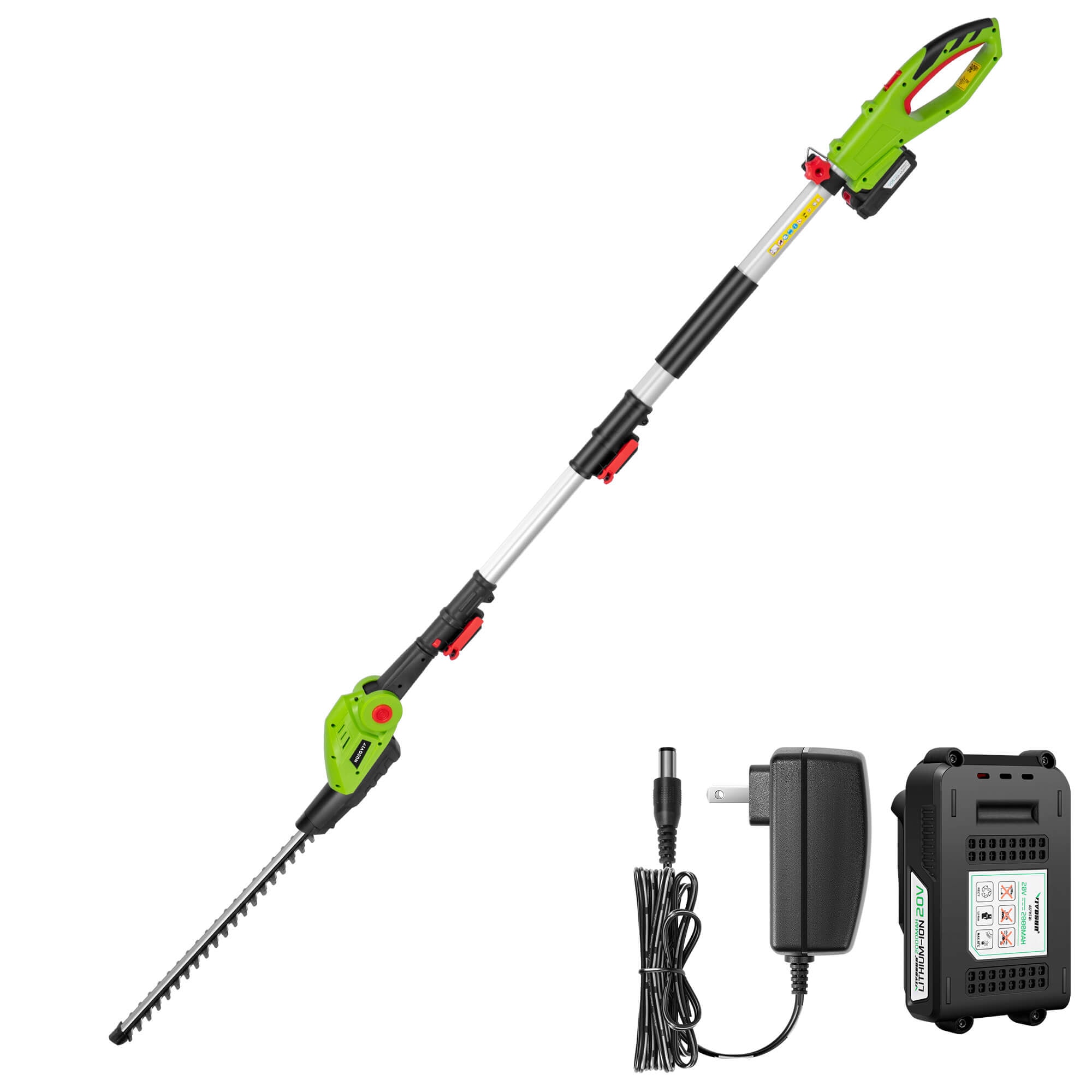 20" Cordless Pole Hedge Trimmer with 20” Dual-Action Laser Blade ...